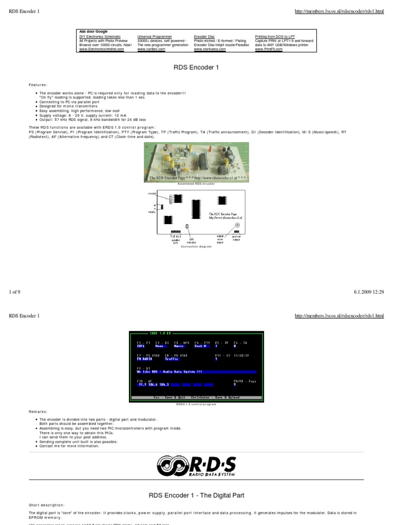 RDS Encoder 1 Schematics | PDF | Pic Microcontroller | Text File