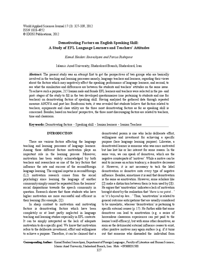 Demotivating Factors On English Speaking Skill: A Study of EFL Language ...