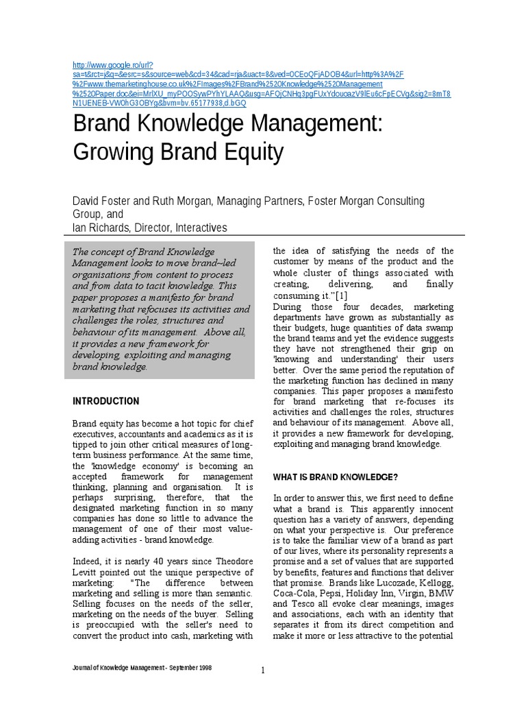 Brand Knowledge Management | PDF | Brand | Business Process