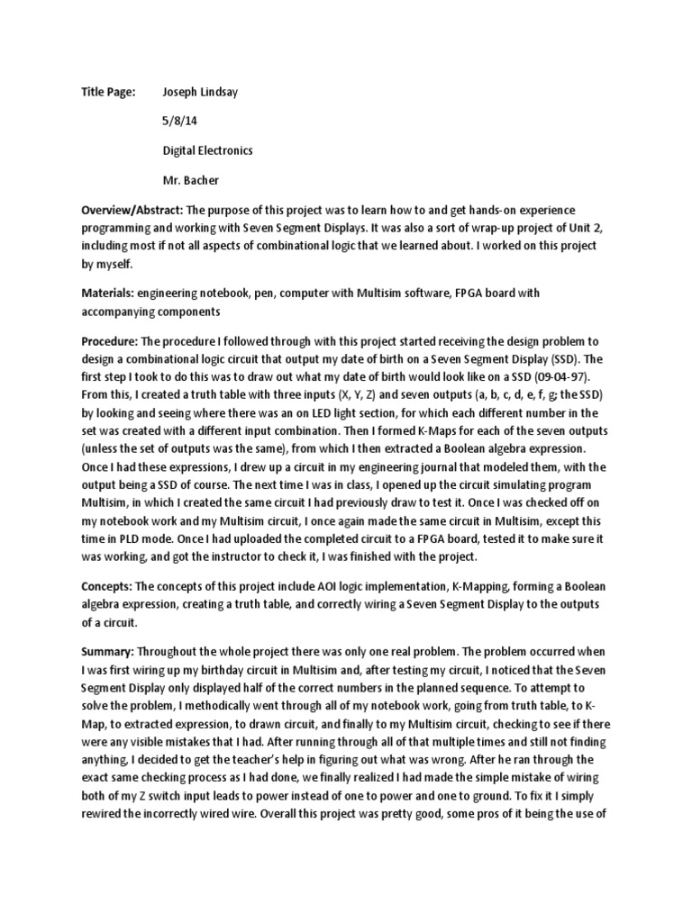 Digital Electronics Project Report | PDF | Electronic Circuits ...