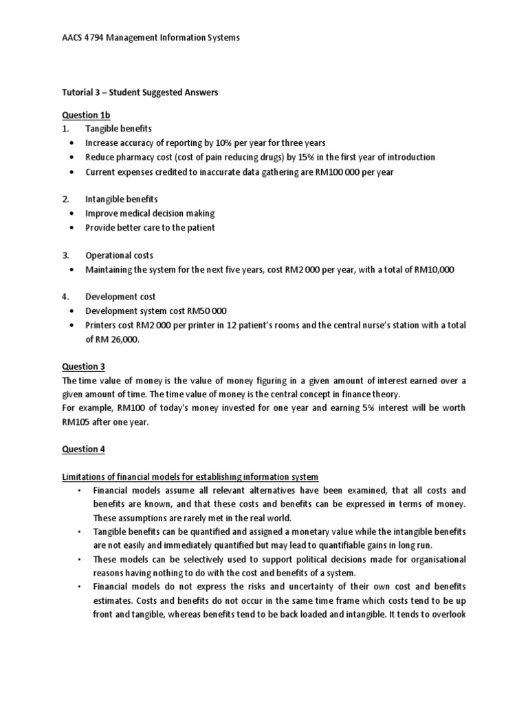 Tutorial 3-Stu Suggested Ans | PDF | Cost–Benefit Analysis | Business ...