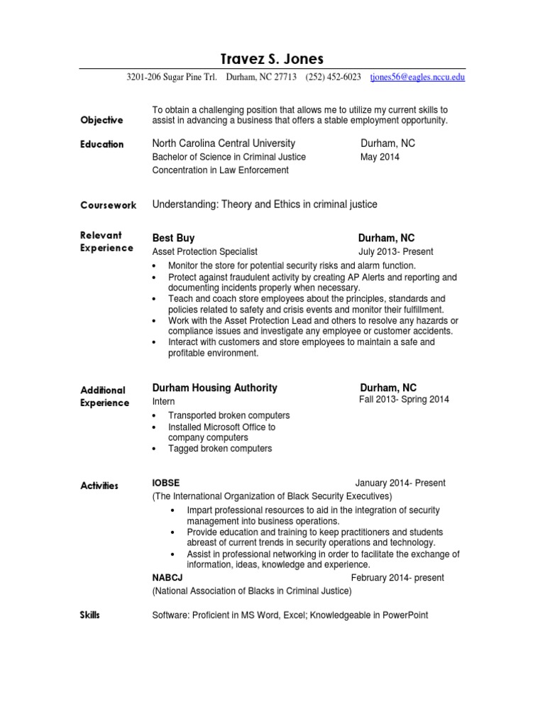 Criminal Justice Resume of Travez S. Jones | PDF