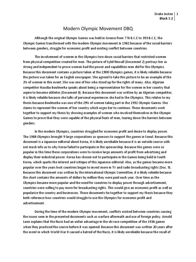Modern Olympic Movement DBQ | PDF | Olympic Games | Soviet Union