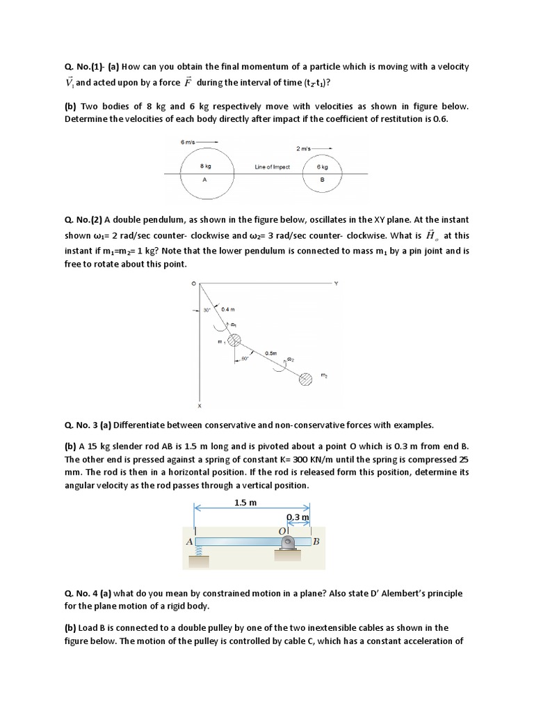 Applied Dynamics Questions | PDF | Velocity | Acceleration
