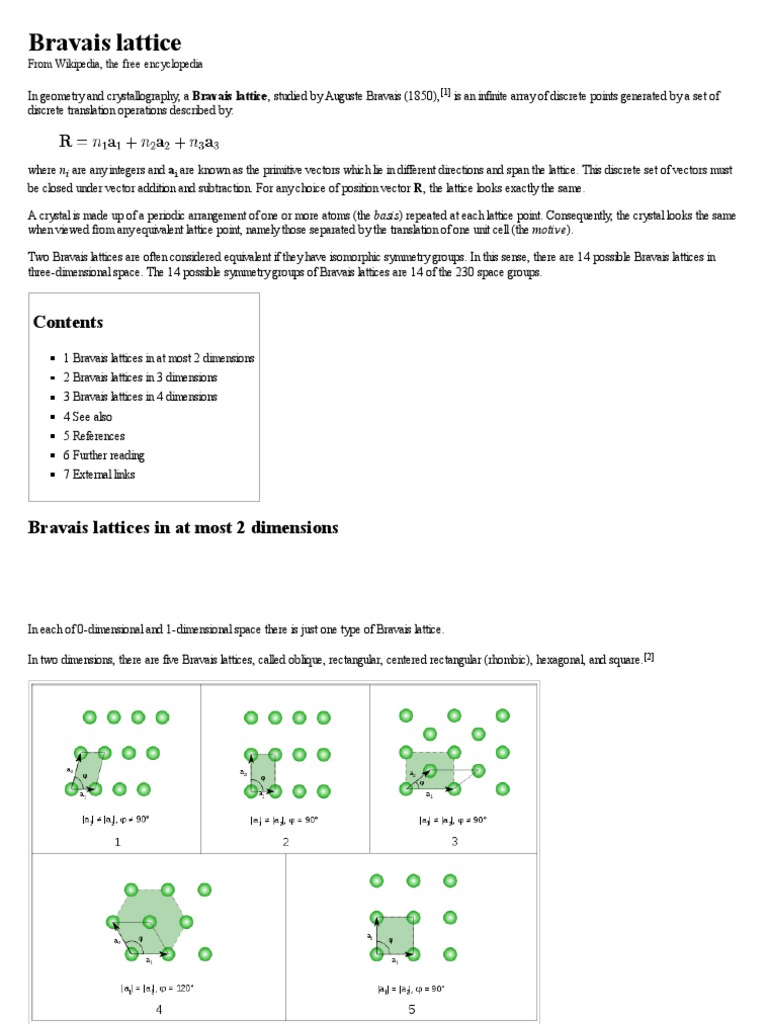 Bravais Lattice - Wikipedia, The Free Encyclopedia | PDF | Lattice ...