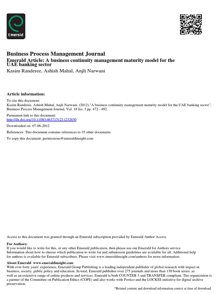 A Business Continuity Management Maturity Model For The UAE Banking ...