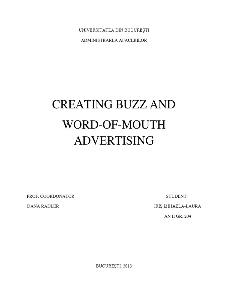Creating Buzz and Word of Mouth Advertising | PDF | Bestseller | Intel