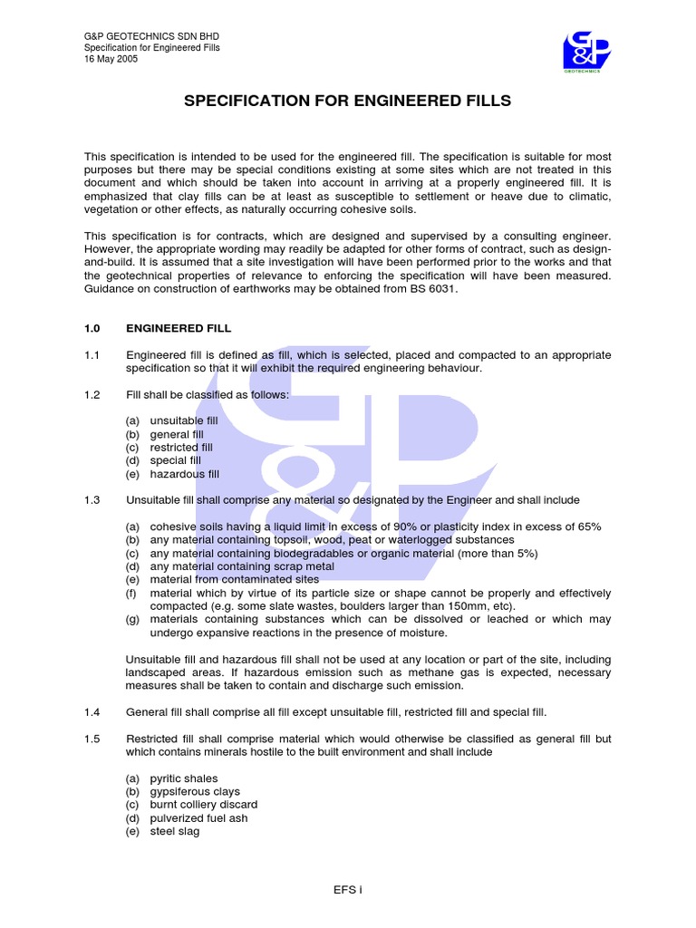 Specification For Engineered Fills | PDF | Natural Materials | Nature
