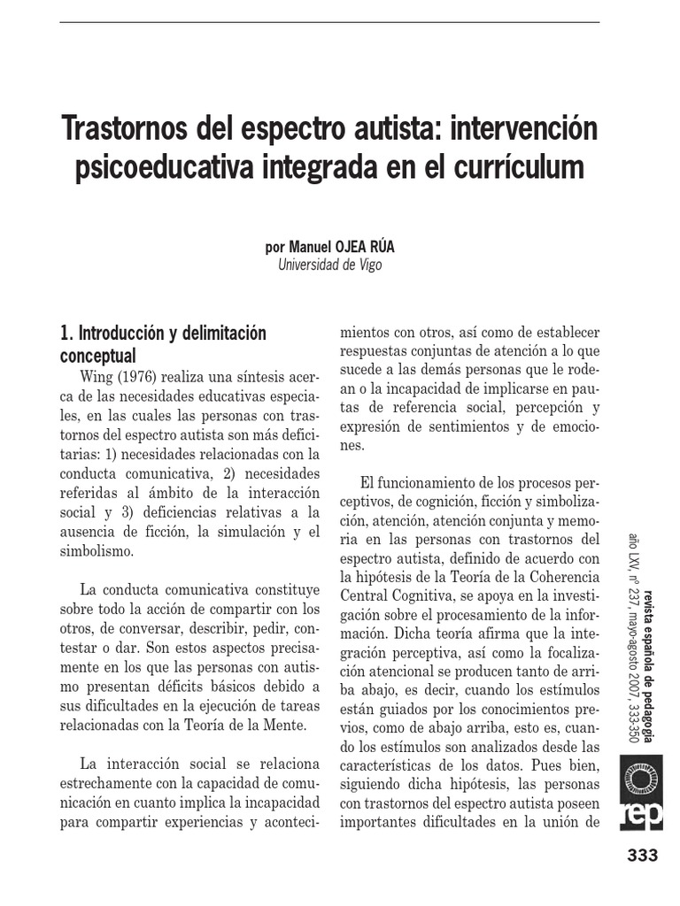 Trastornos Del Espectro Autista: Intervención Psicoeducativa Integrada ...