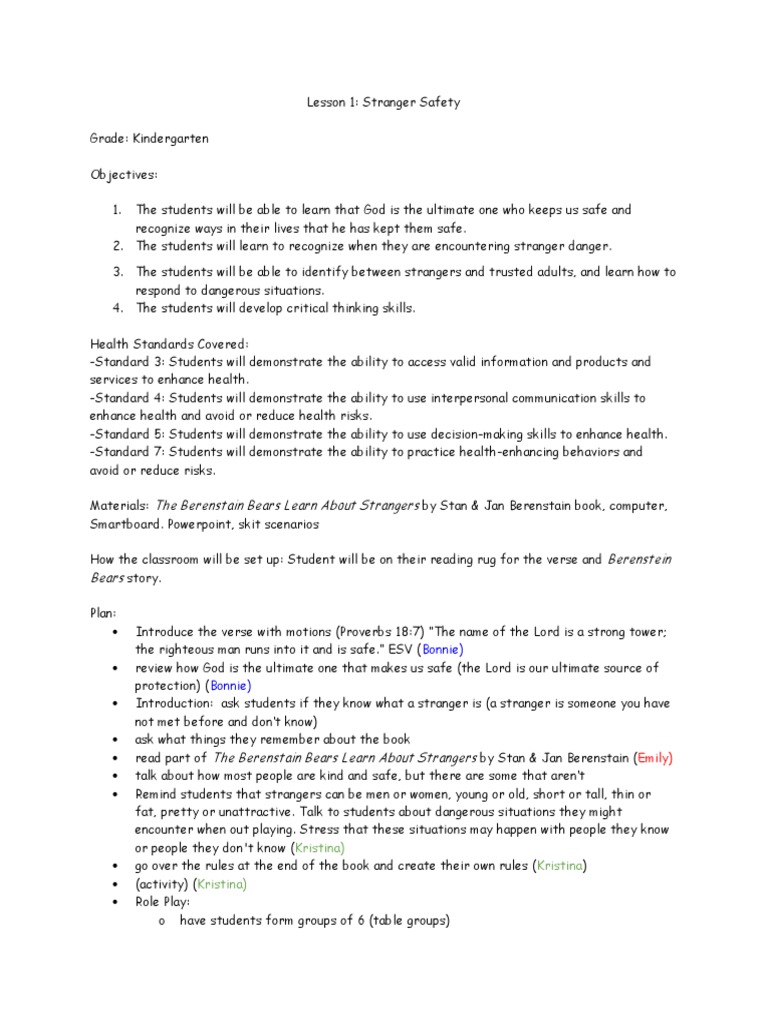 Stranger Safety Lesson | PDF | Interpersonal Communication ...