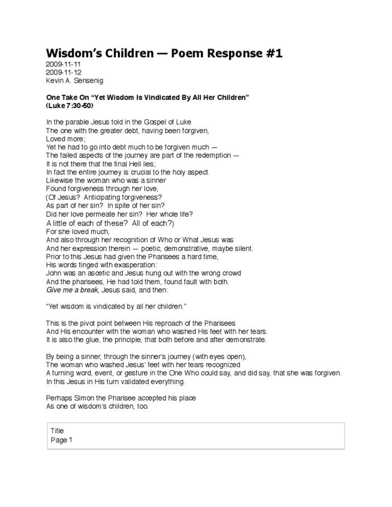 Wisdom's Children - Poem Response #1 | PDF | Forgiveness | Jesus