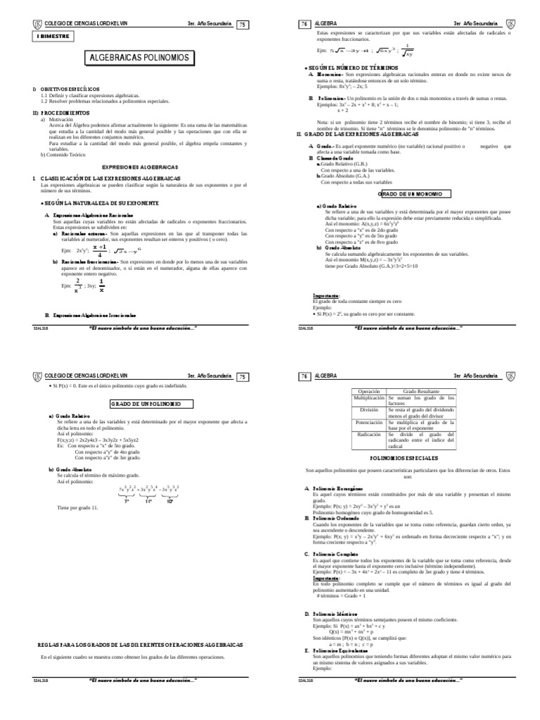 Algebra 3° 1B | PDF | Matemática Elemental | Álgebra