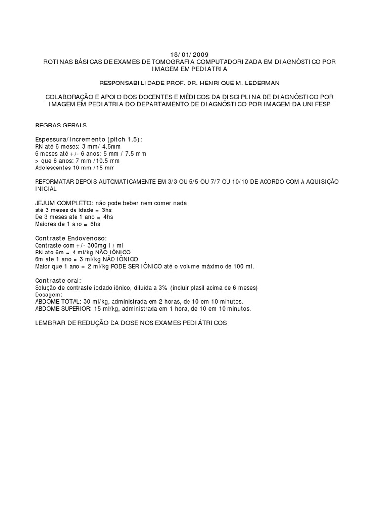 Exames de Tomografia em Pediatria | PDF