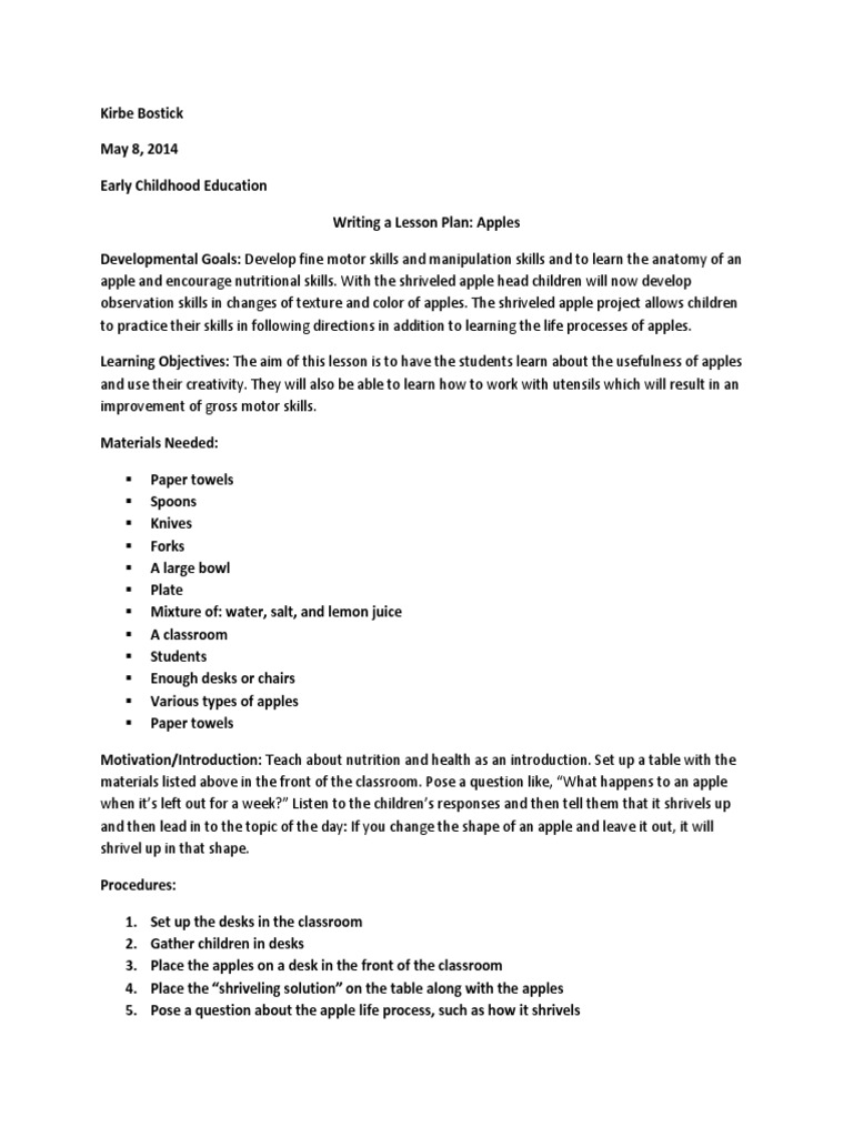 Apple Lesson Plan | PDF | Classroom | Lesson Plan