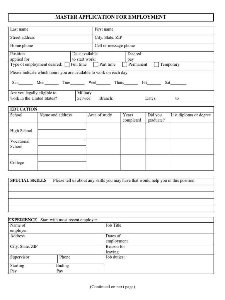 Master Job Application | Download Free PDF | Telephone | Supervisor