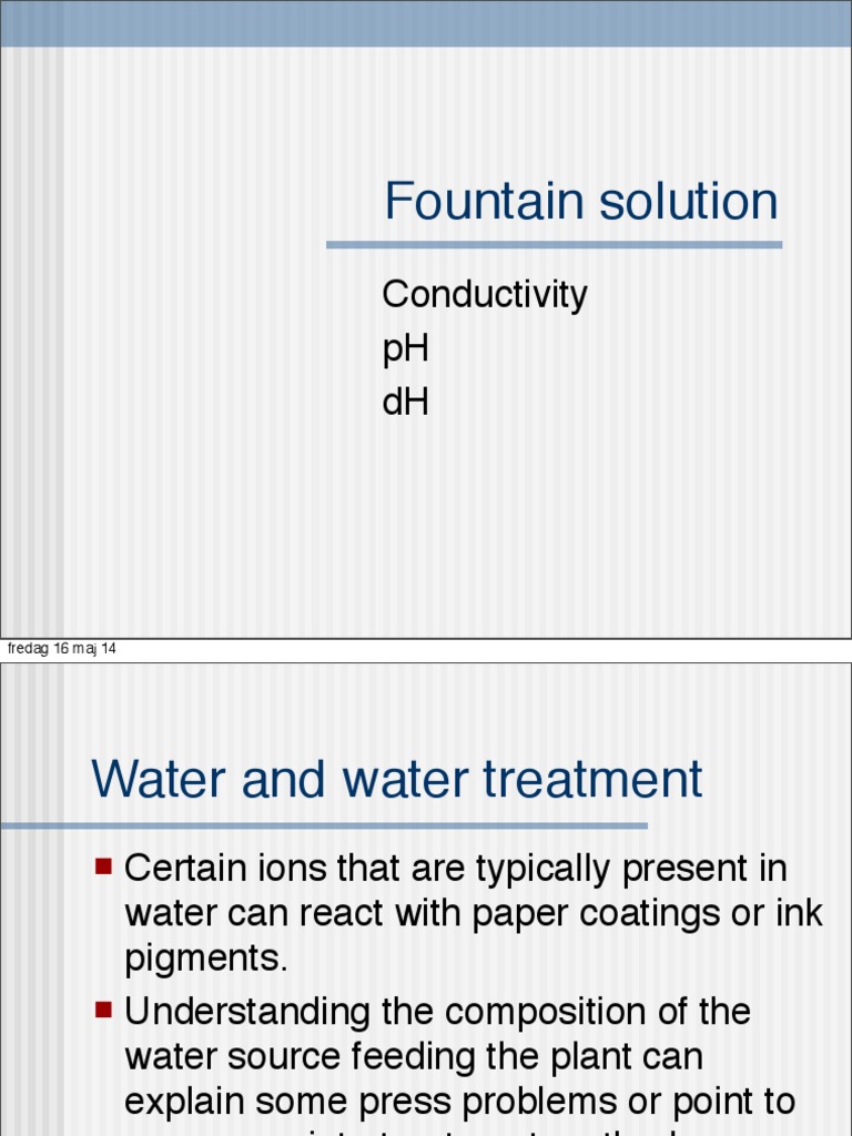 Fountain Solution: pH and Conductivity Insights | PDF | Ph | Properties ...