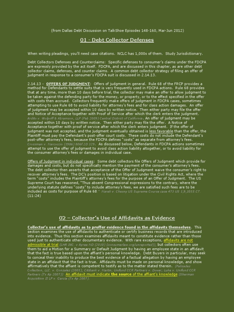 Debt Collector Defense | PDF | Affidavit | Default Judgment