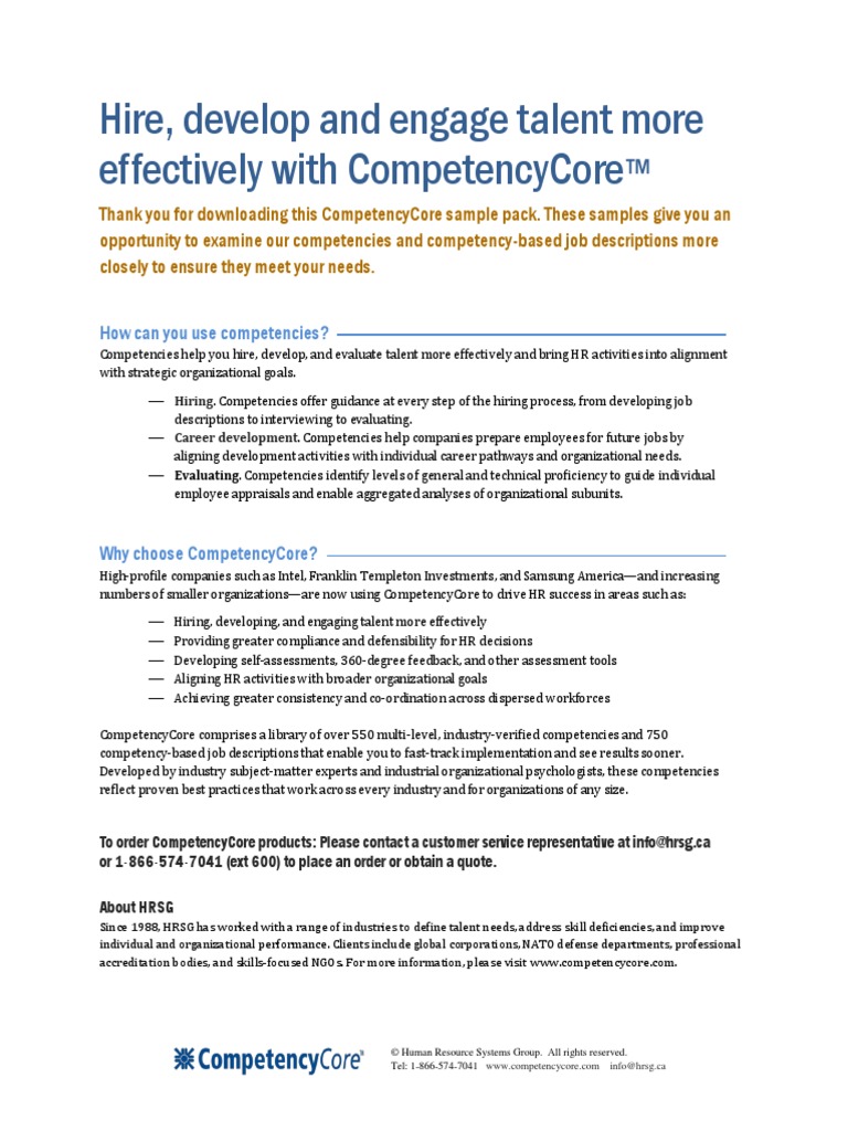 Competency Core Sample Pack | Recruitment | Competence (Human Resources)