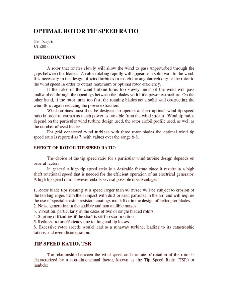 Optimal Rotor Tip Speed Ratio | PDF | Turbine | Wind Turbine