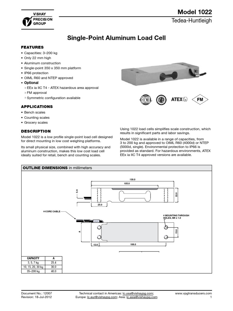 Technical Specifications and Dimensions for Tedea-Huntleigh Model 1022 ...