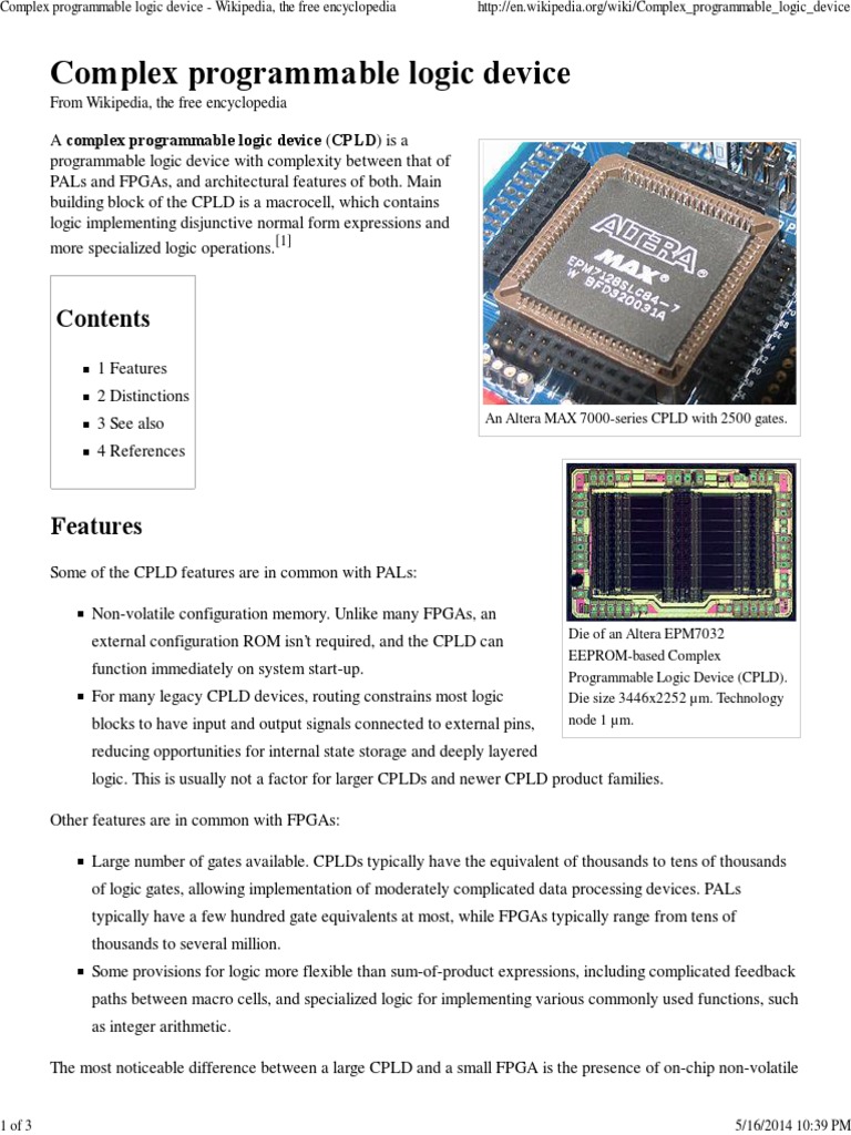 Complex Programmable Logic Device Wikipedia The Free Encyclopedia Field Programmable Gate 