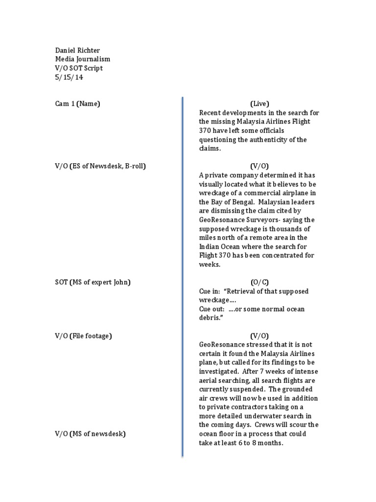 Television VO SOT Script | PDF