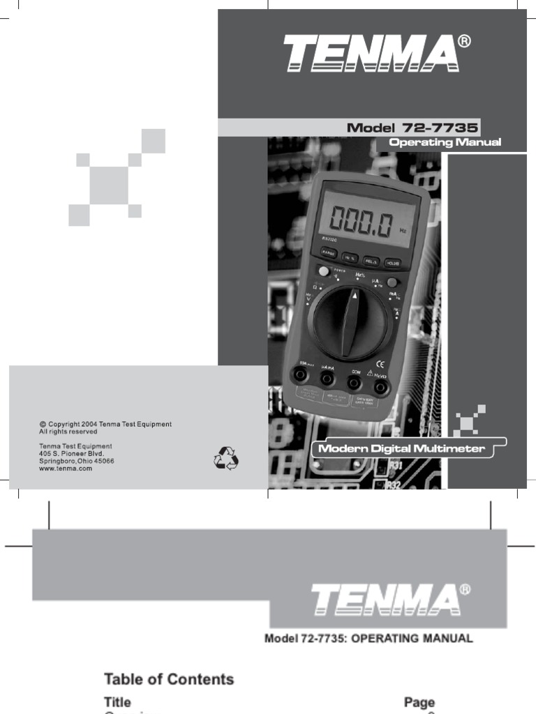 Tenma Multimeter 72-7735 | PDF | Capacitor | Alternating Current
