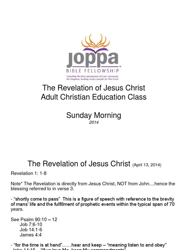 The Revelation of Jesus Christ Adult Christian Education Class Sunday ...