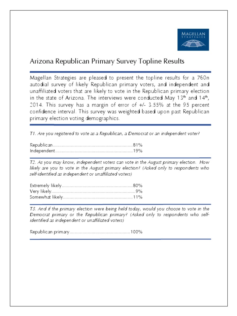 AZ Republican Primary Survey Topline Results Full | PDF | Survey ...