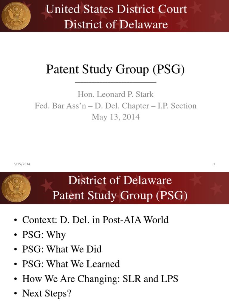 Presentation of The Honorable Leonard P. Stark On The Findings of The ...