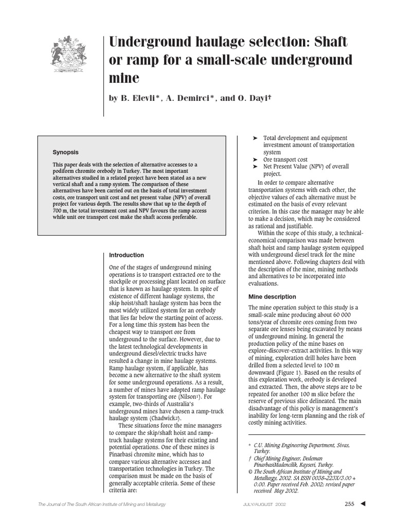 Underground Haulage Selection: Shaft or Ramp For A Small-Scale ...