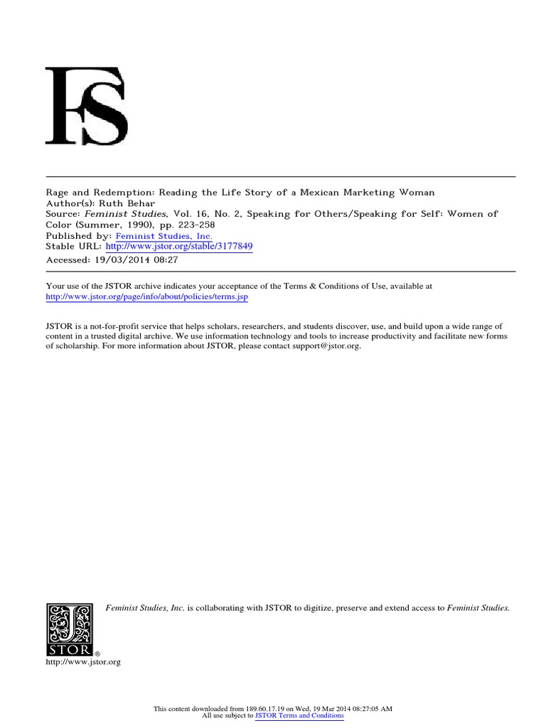 Ruth Behar | PDF | Ethnography | Narrative