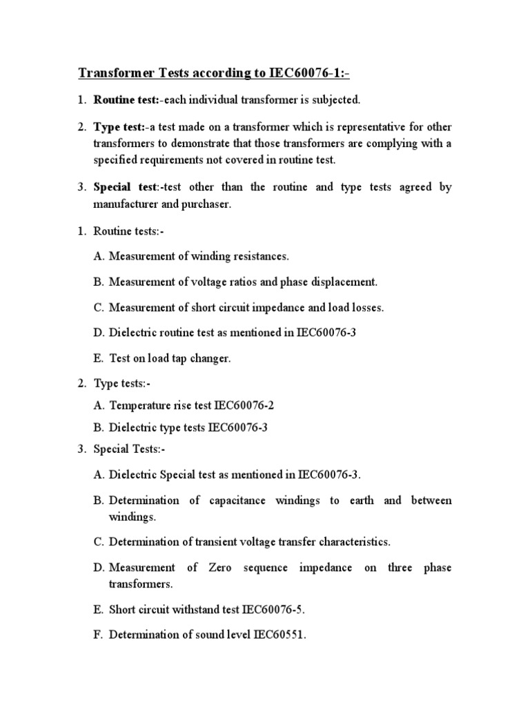 Transformer Tests Routine Type Special Tests Standards Pdf
