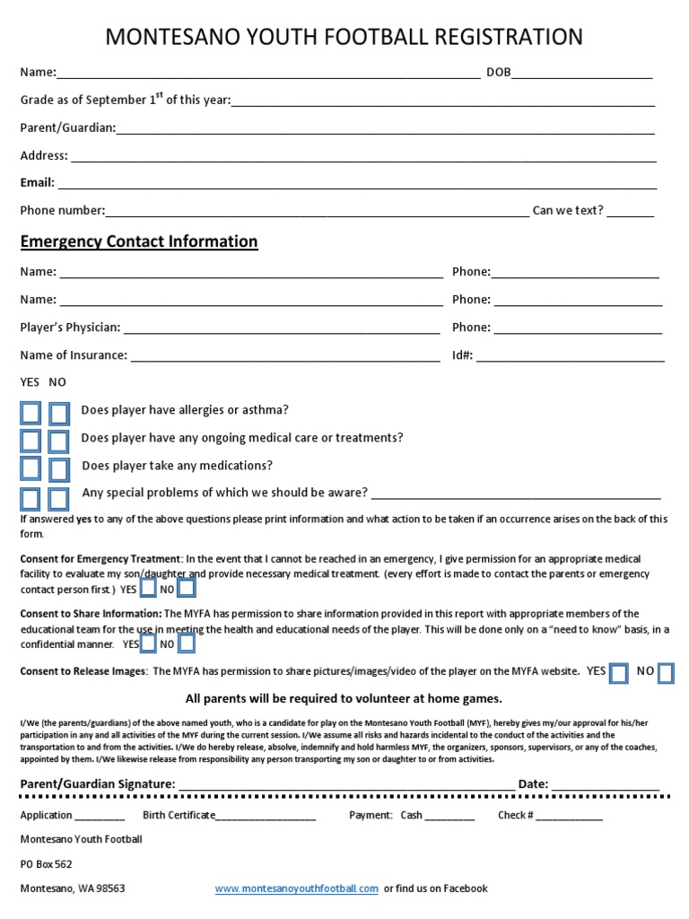 Montesano Youth Football Registration Forms - Final | PDF | Emergency ...