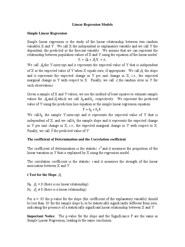 Linear Regression Models | Download Free PDF | Regression Analysis | Correlation And Dependence