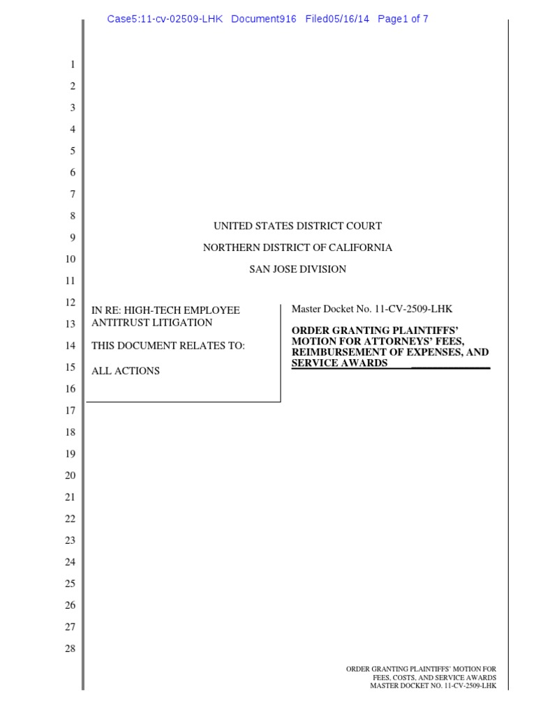 Order Granting Plaintiffs' Motion For Attorneys' Fees, Reimbursement of ...