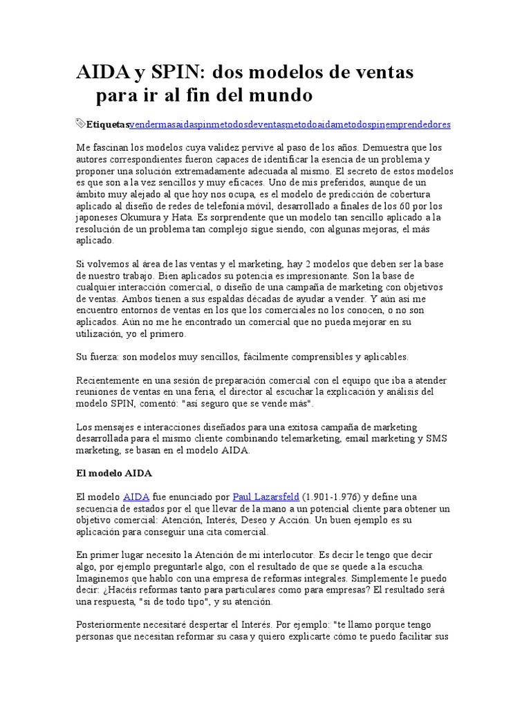 AIDA y SPIN | PDF | Cliente | Producto (Negocio)