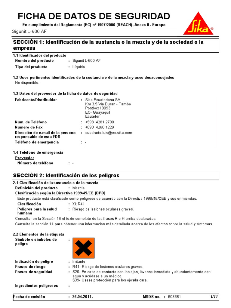 Sigunit L 600 Af Msds | PDF | Toxicidad | Contaminación