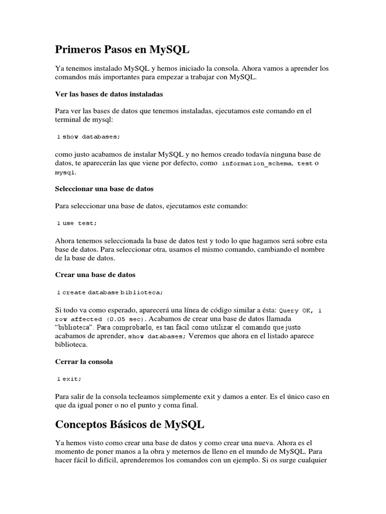 Primeros Pasos en MySQL | PDF | Mi sql | Tabla (base de datos)
