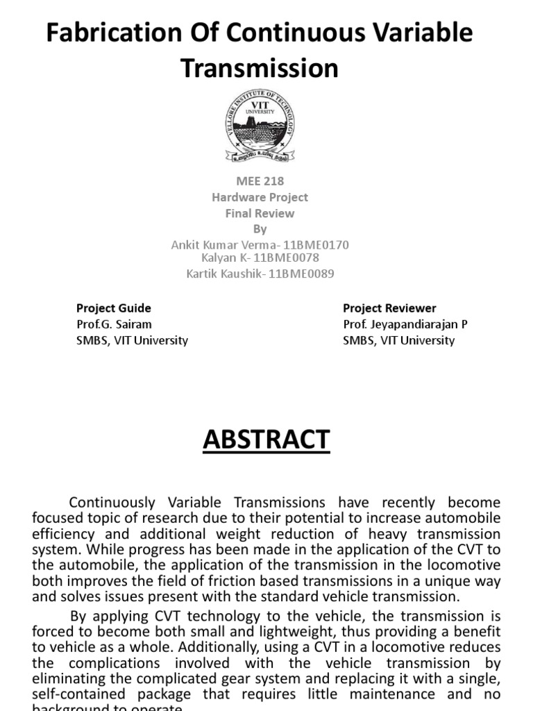 Fabrication of Continuous Variable Transmission | PDF | Transmission ...