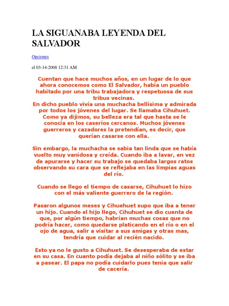 La Leyenda de la Siguanaba | PDF | El Salvador | Personajes mitologicos