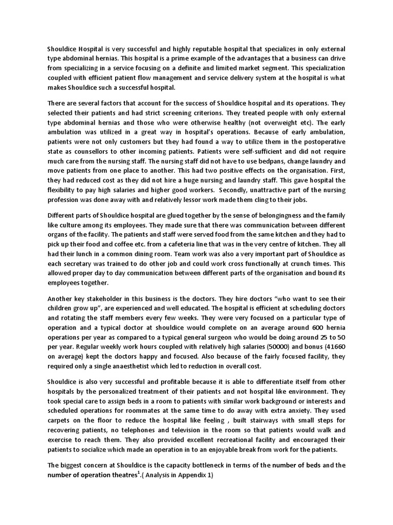 Shouldice Hospital Case Analysis Memo | PDF | Hospital | Patient