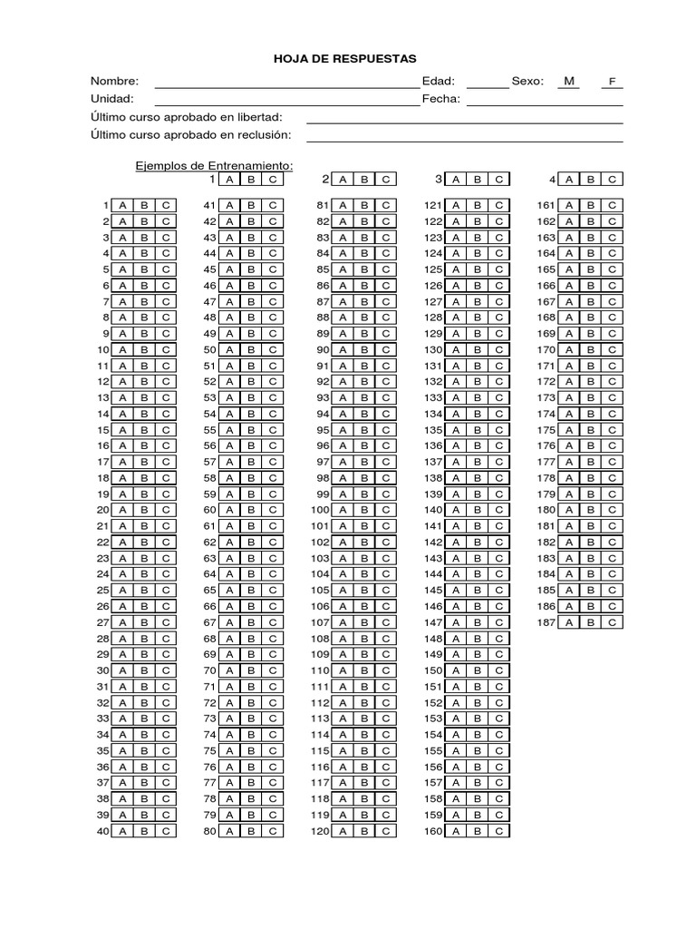 16 PF, Hoja de Respuestas | Idiomas | Transporte