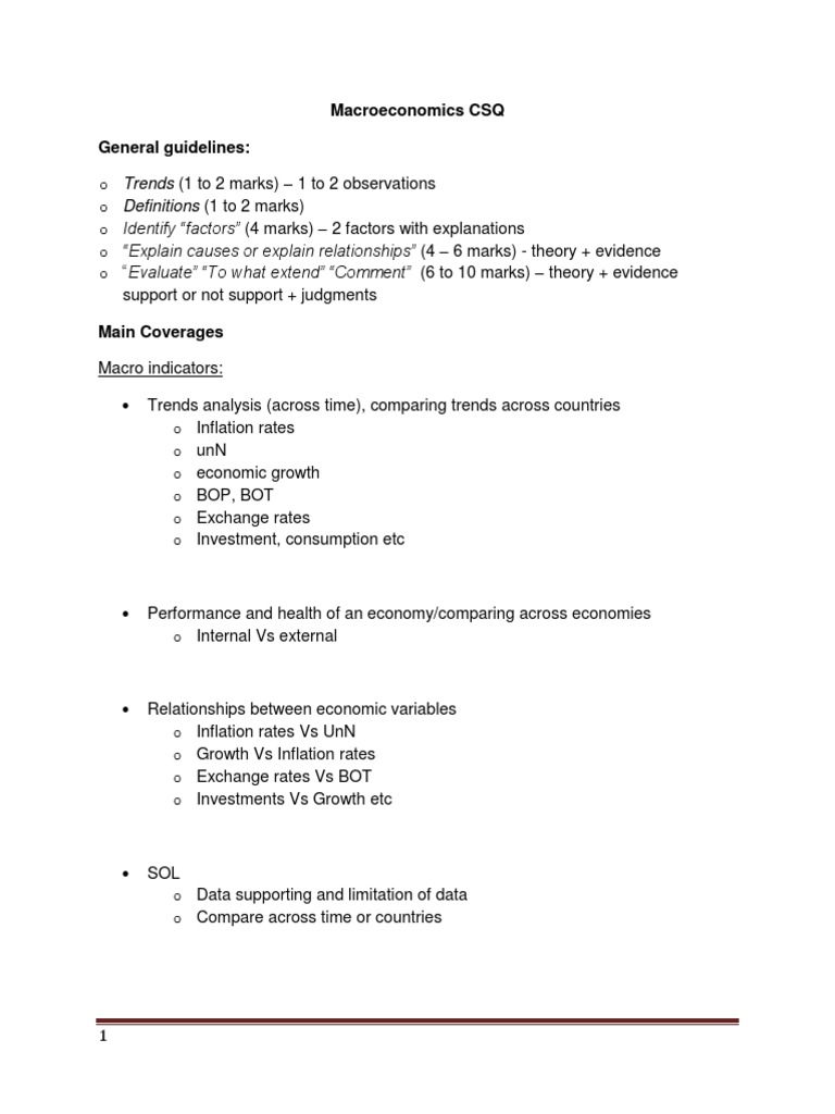 Macroeconomics CSE Coverage | PDF