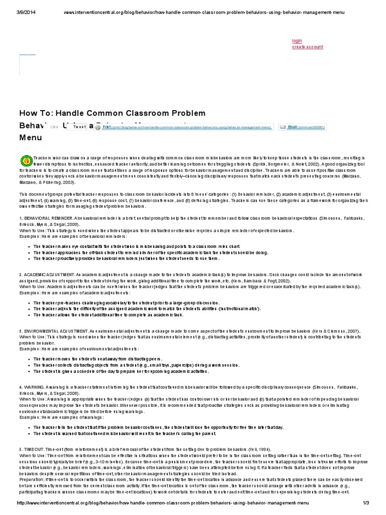 How To: Handle Common Classroom Problem Behaviors Using A Behavior ...
