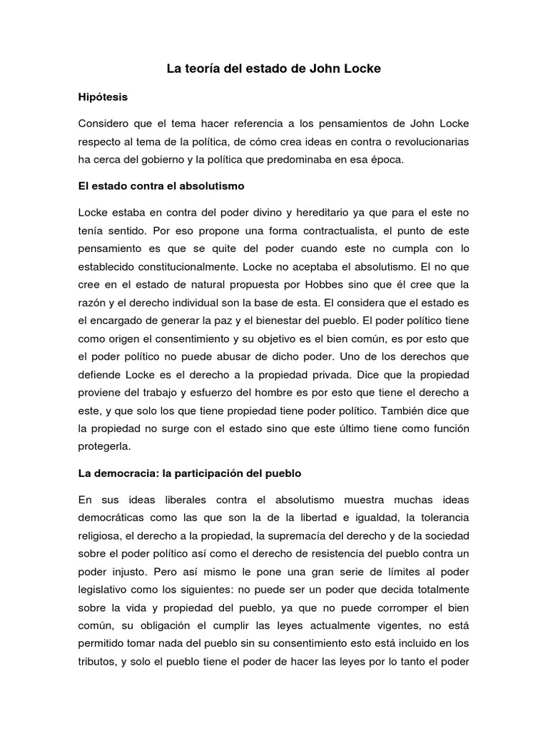 La Teoría Del Estado de John Locke | PDF | John Locke | Democracia