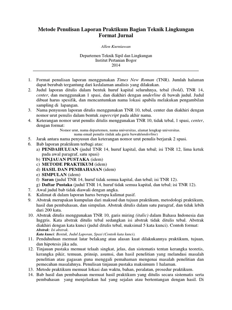 Contoh Penulisan Laporan Praktikum | PDF