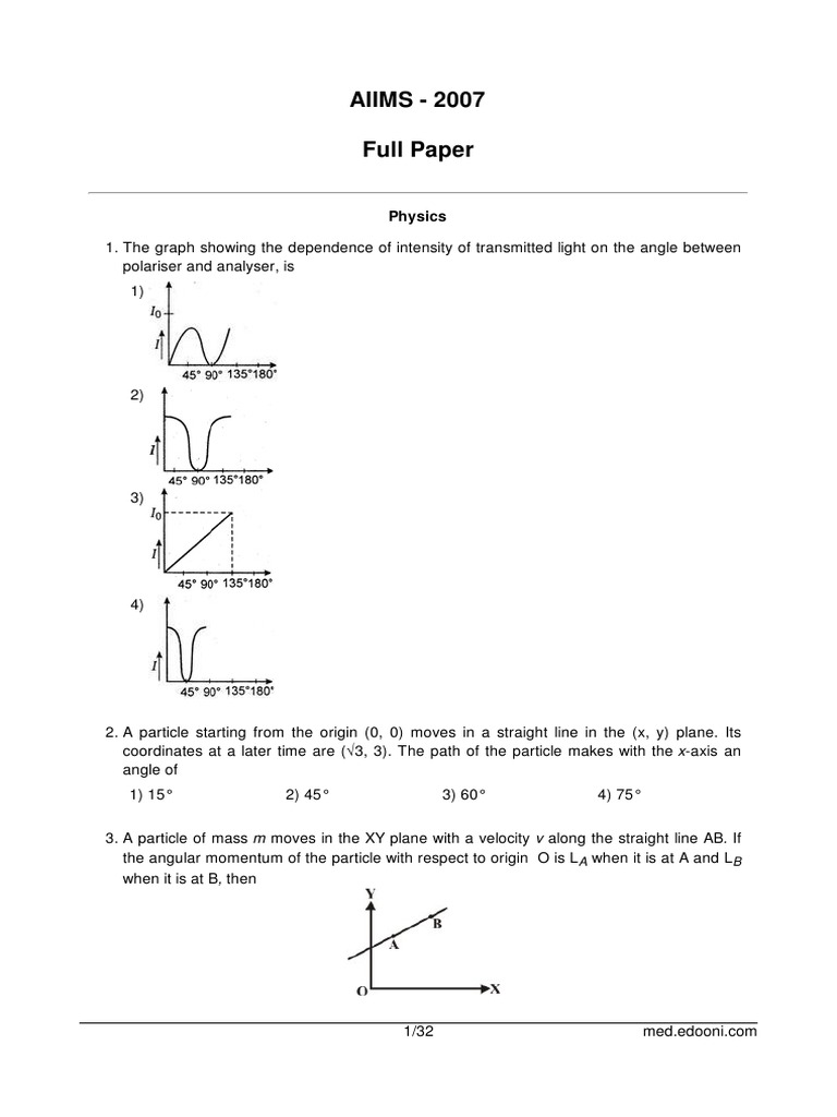 AIIMS Full Paper 2007 | PDF | Lens (Optics) | Plasmid