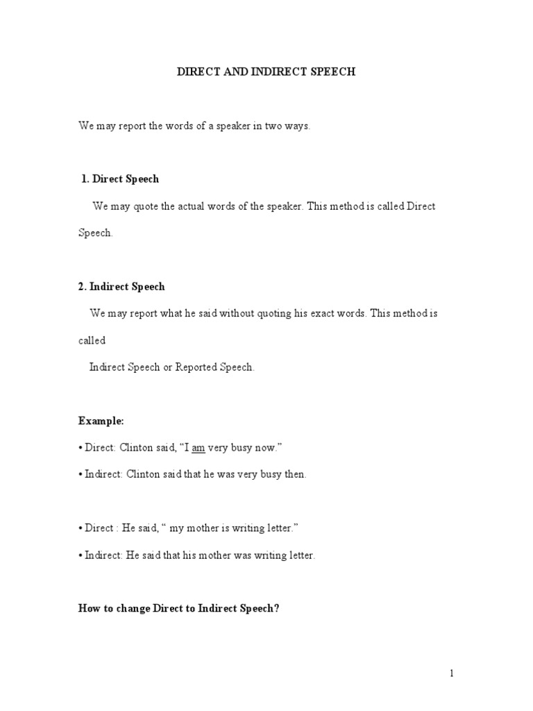 Direct and Indirect Speech | PDF | Grammar | Onomastics