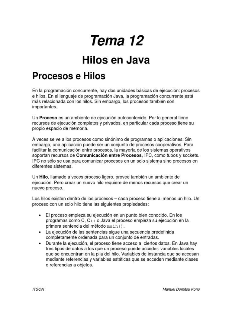 Tema 12 Hilos En Java Pdf Hilo Computación Proceso Computación 